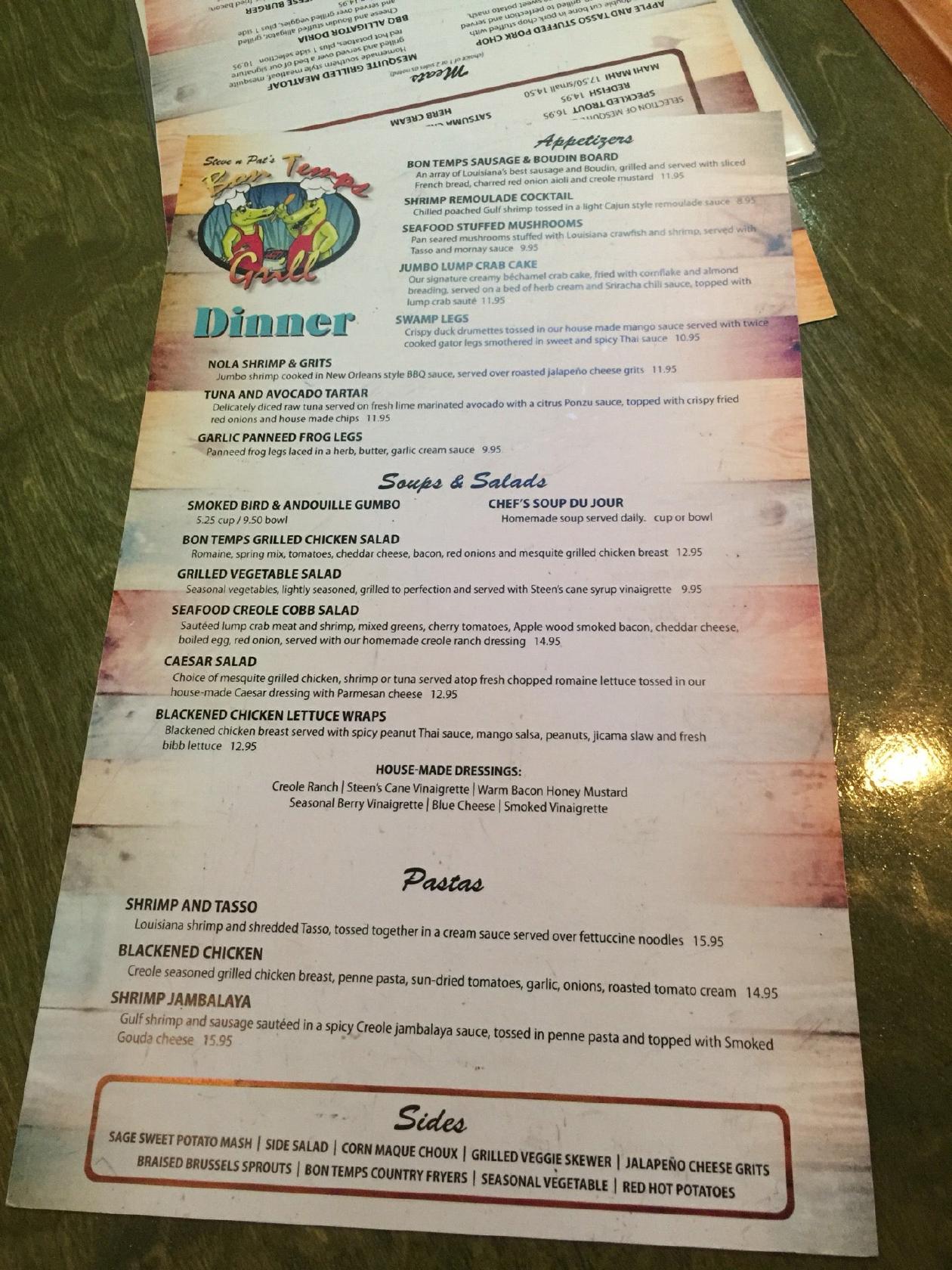 Menu at Bon Temps Grill pub & bar, Lafayette, W Pinhook Rd