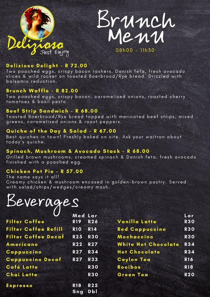Menu at Delizioso restaurant, Centurion, Shop 82 - 83