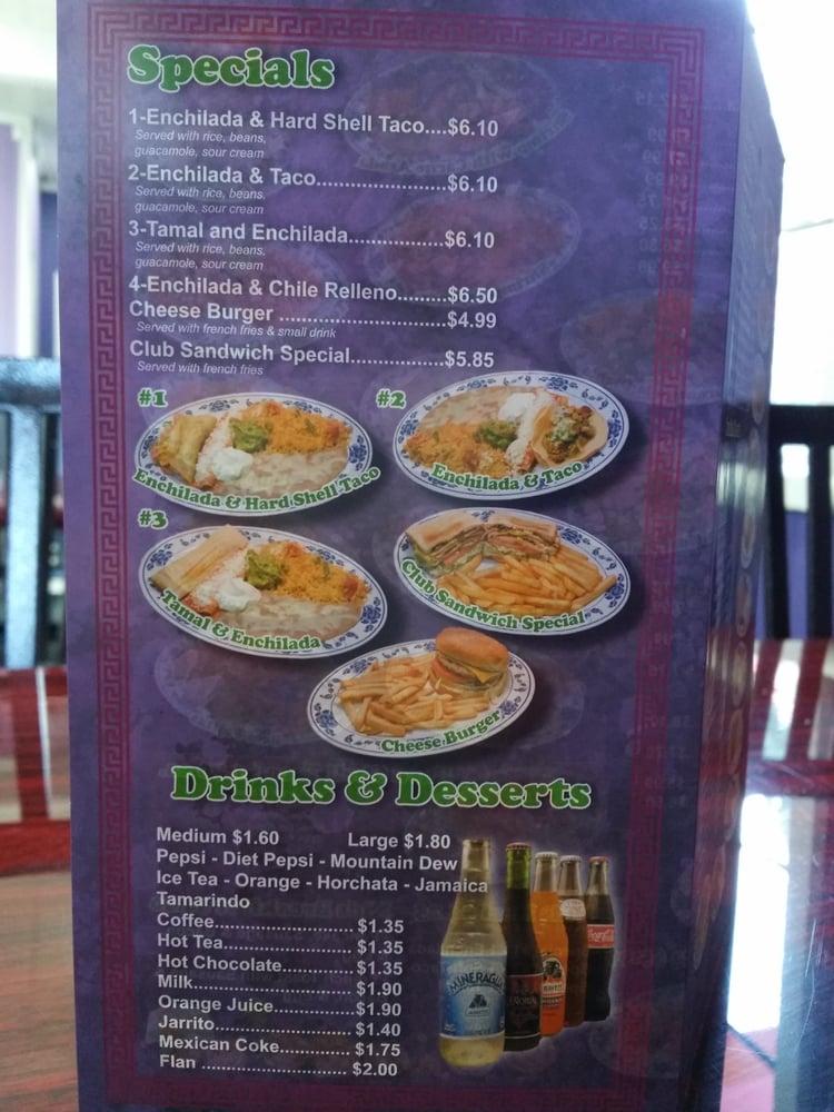 Menu at Don Chico's restaurant, Oregon City
