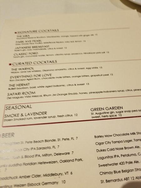 Menu at The Alfond Inn pub & bar, Winter Park