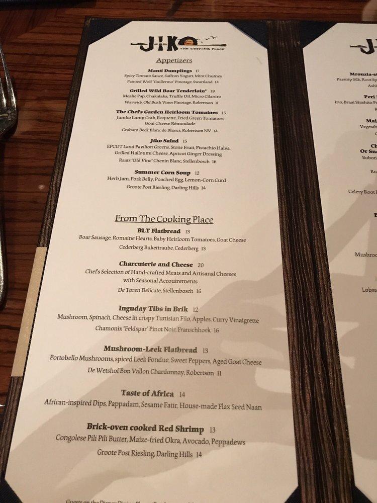 Menu at Jiko - The Cooking Place restaurant, Orlando, W Osceola Pkwy
