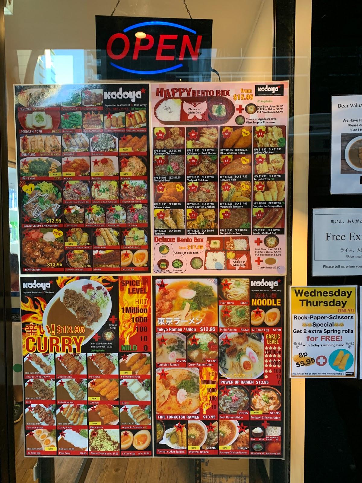 Carta de Kadoya Japanese Restaurant, Brisbane, 73 Mary St