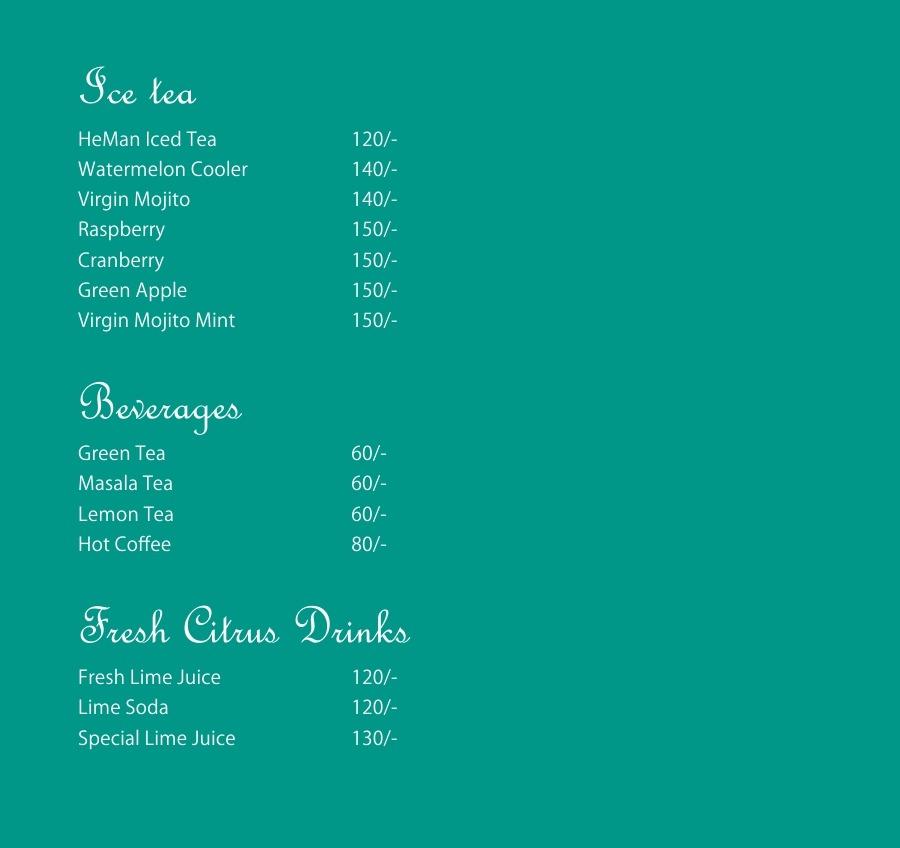 Menu at Le terrace café, Bengaluru