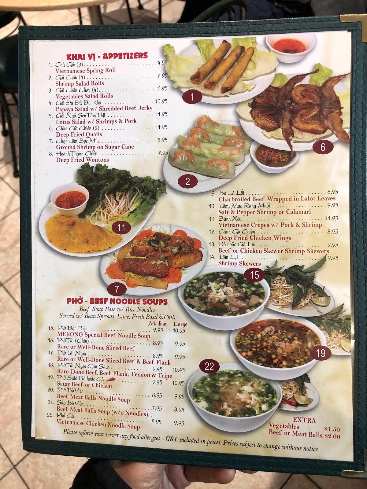 Menu at Mekong Restaurant, Calgary