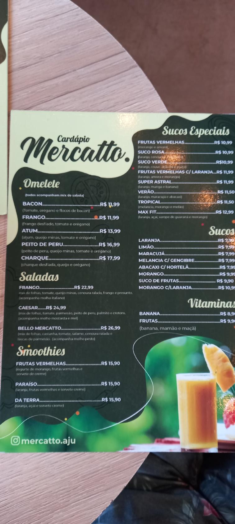 Menu at Mercatto 670, Aracaju