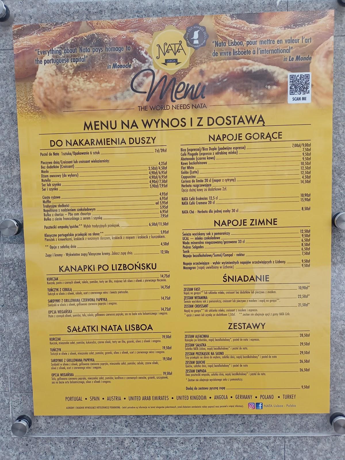 Carta del café Nata Lisboa, Szczecin