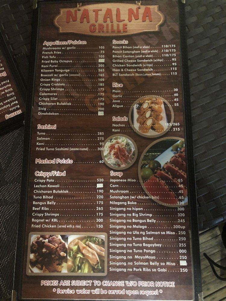 Menu at NATALNA GRILLE restaurant, San Fernando, Pagudpod San Vicente Rd
