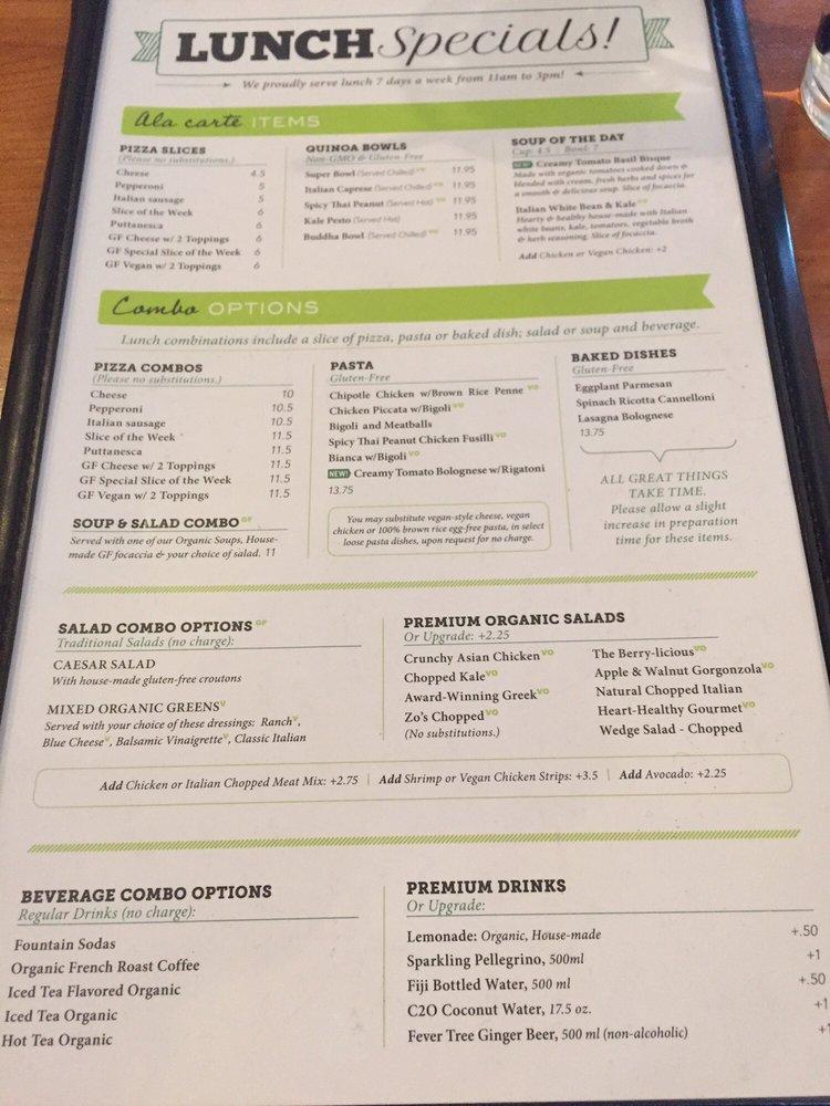 Menu at Picazzo's Healthy Italian Kitchen Flagstaff pizzeria, Flagstaff