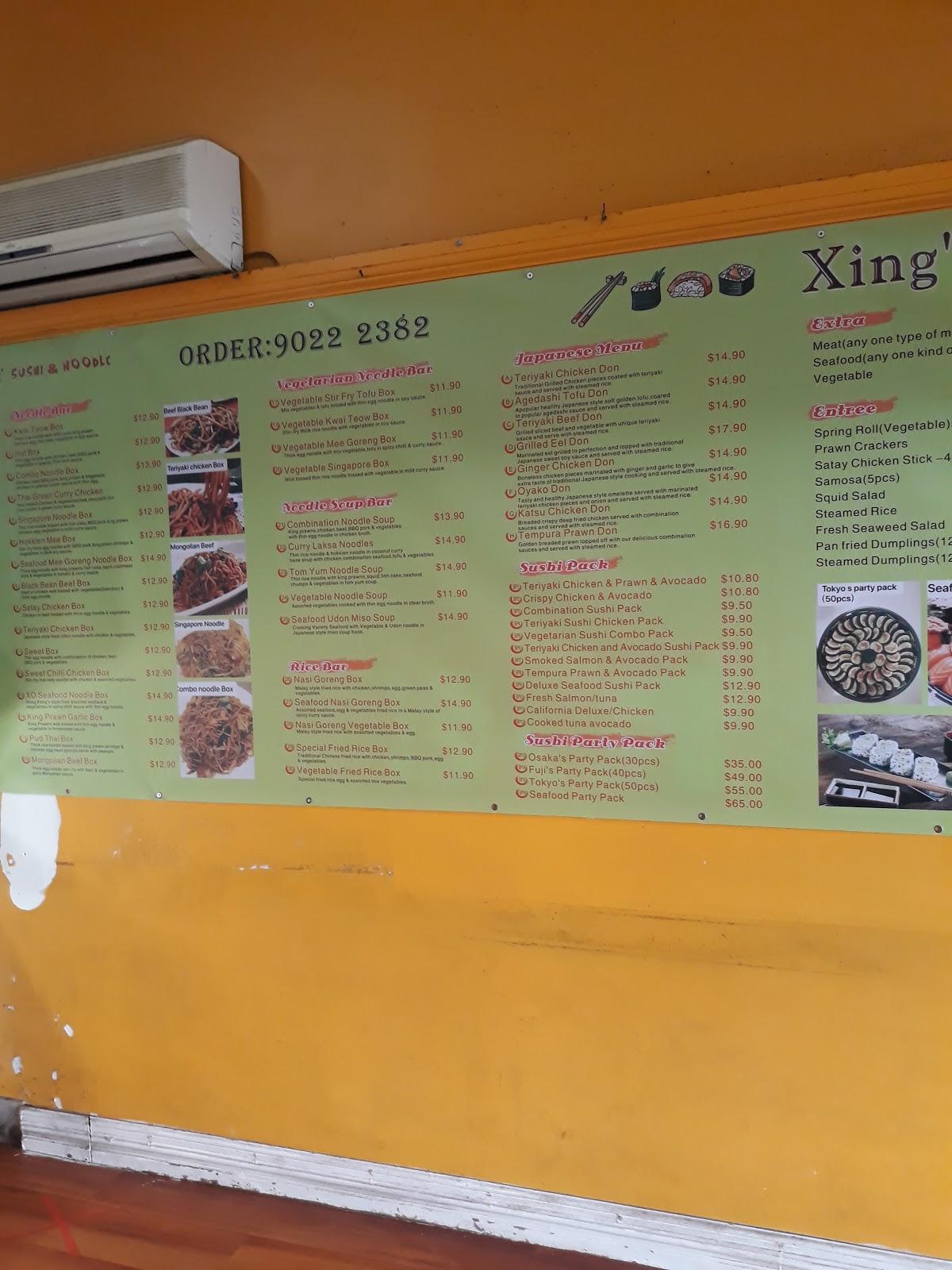 Menu at Xing's Kitchen restaurant, Kalgoorlie