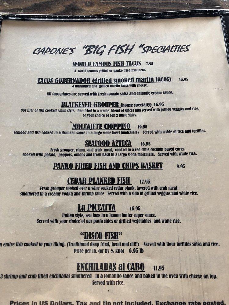 Menu at Al Capone's Seafood and Pizzeria, Puerto Peñasco