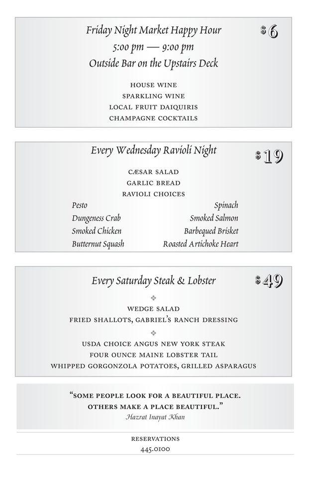 Menu at Gabriel’s Italian Restaurant, Eureka