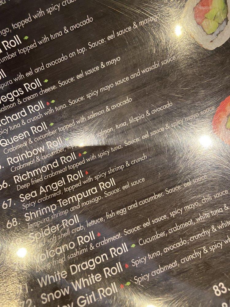 Menu at Sushi Kola restaurant, Fredericksburg