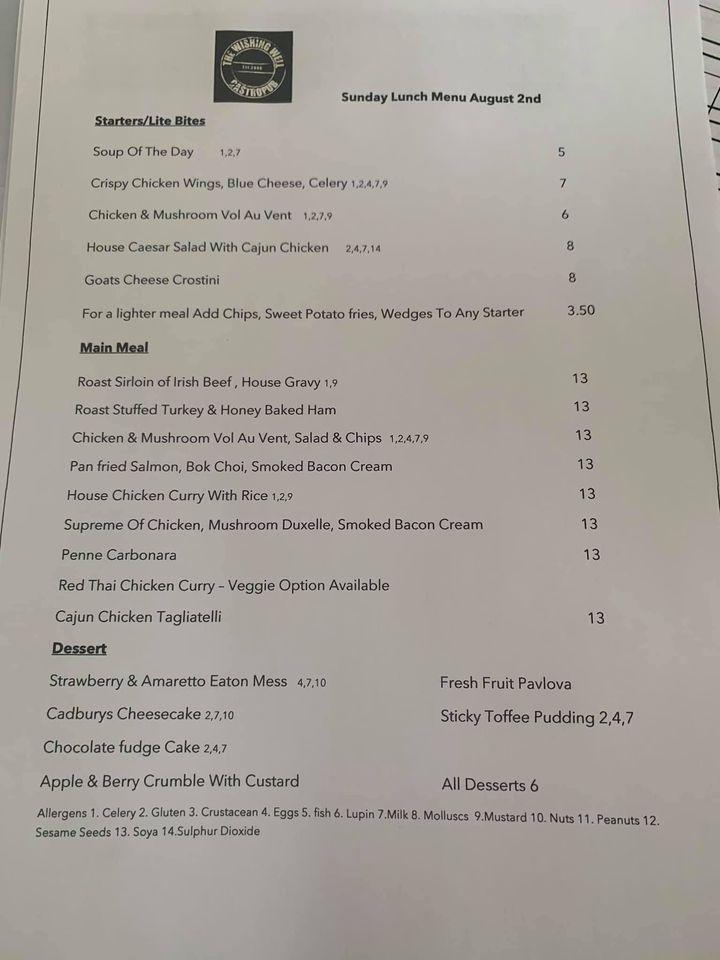 Menu at The Wishing Well - Bar and restaurant, Kingscourt, Main St