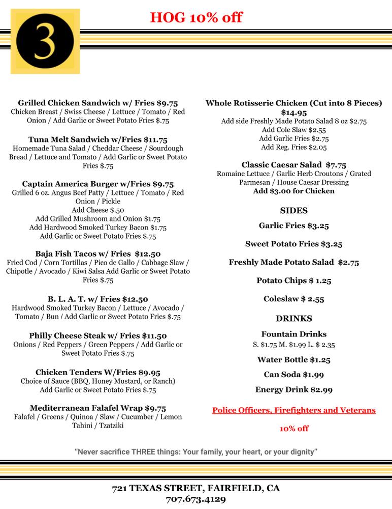 Menu at Three Italian Restaurant, Fairfield