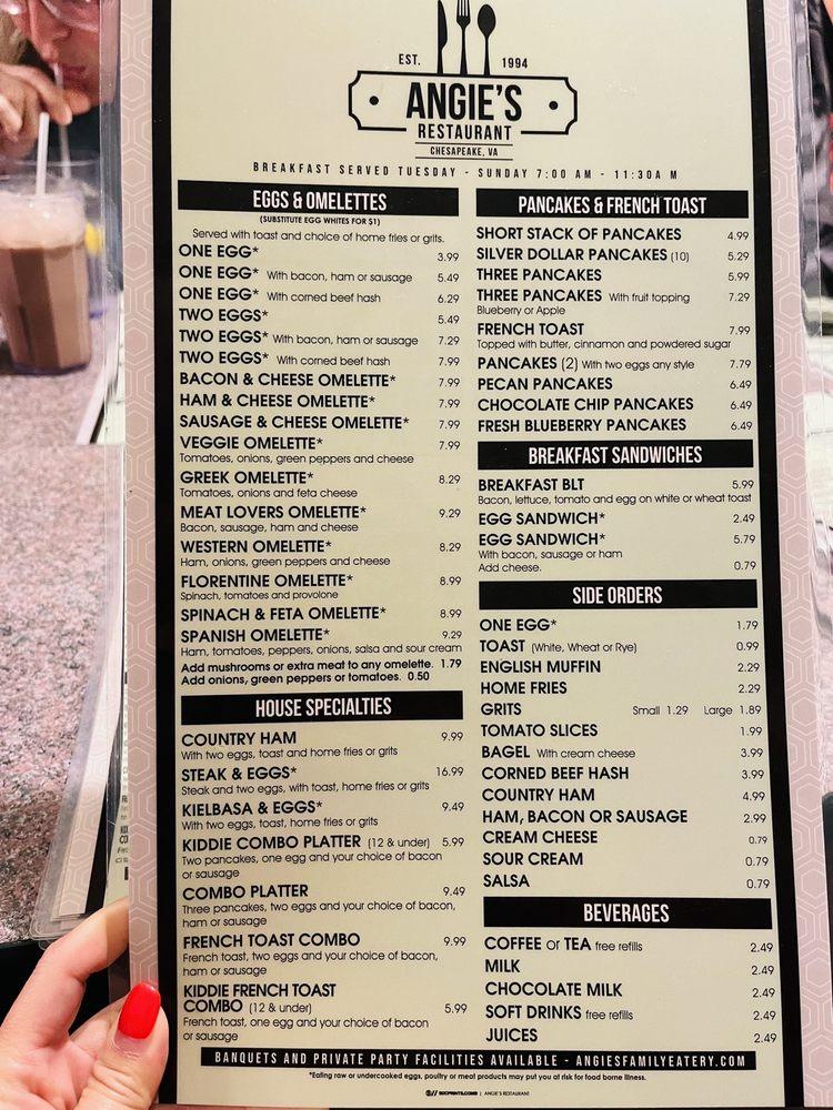 Menu at Angie's Family Restaurant, Chesapeake