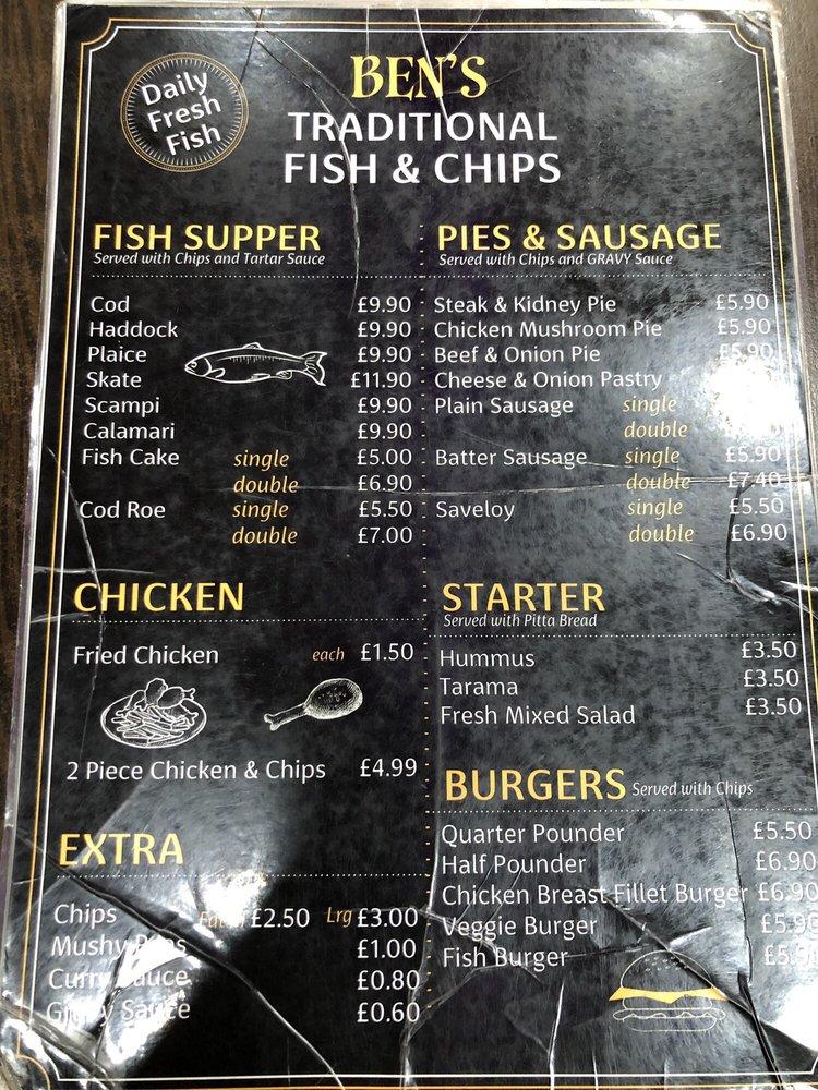 Menu at Ben’s Traditional Fish & Chips fast food, London