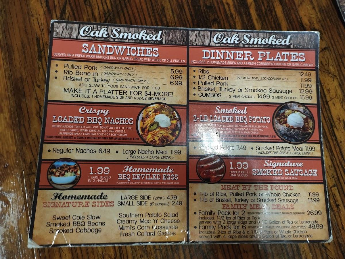 Menu at Blackburn's BBQ, Eagle Lake, 169 5th Eloise St