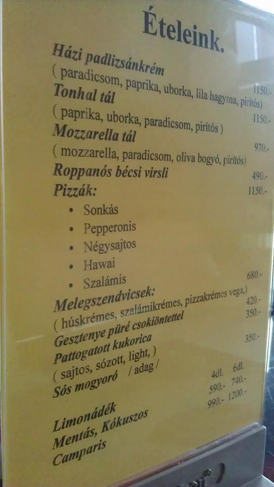 Menu at Campari Café cafe, Budapest