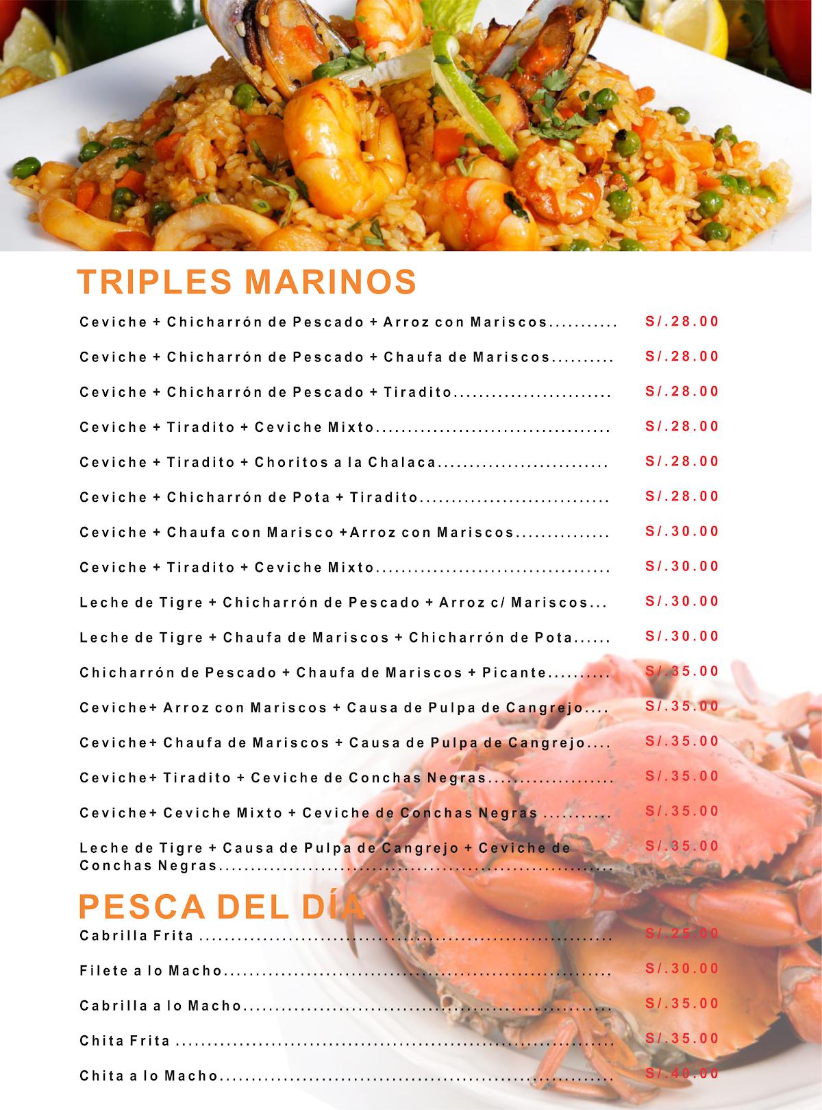 Menu at Cevicheria Peruana Tentaciones restaurant, San Miguel