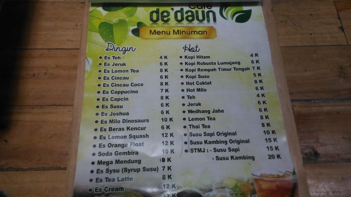 Carta de De' Daun Cafe, Lumajang