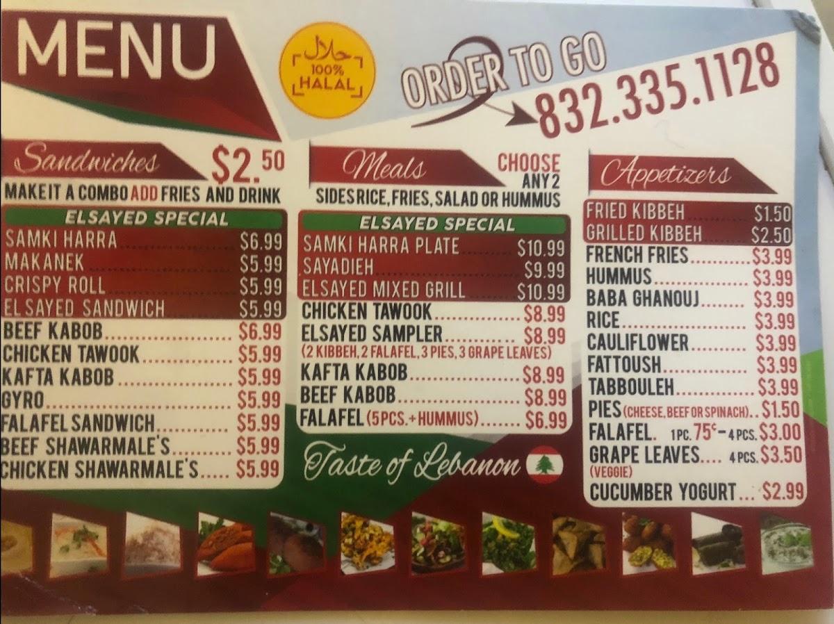 Menu at El Sayed (Food Truck) restaurant, Houston