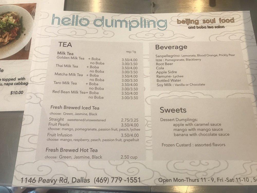 Menu at Hello Dumpling restaurant, Dallas, Peavy Rd