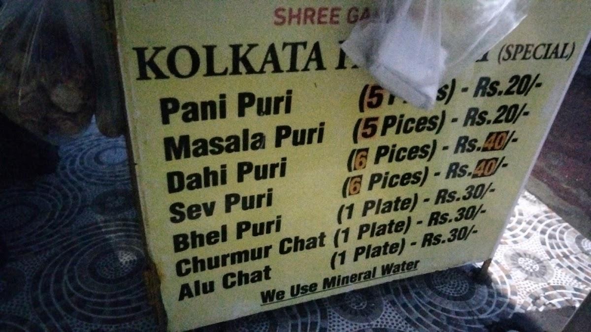 Menu at Kolkata pani puri, Hyderabad, 10-2-289/119