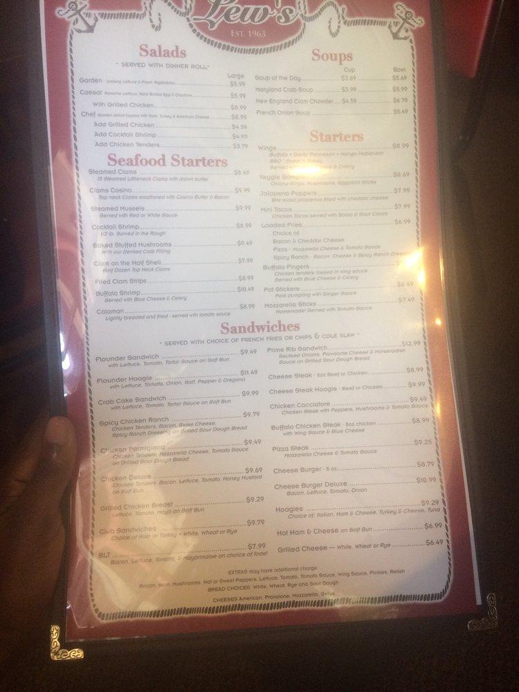 Menu at Lew's Seafood Takeout & Dockside Pub, Glenside