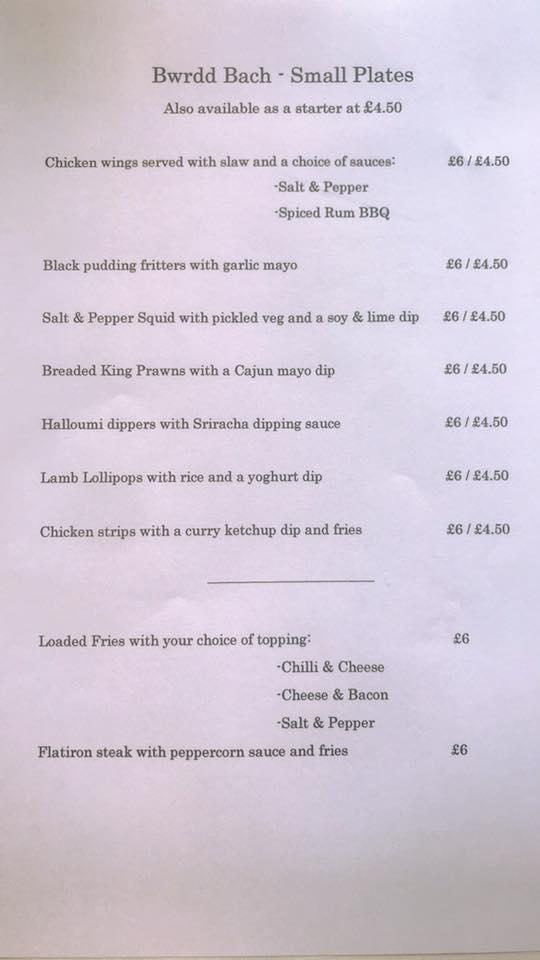 Menu at The Llindir Inn pub & bar, Henllan