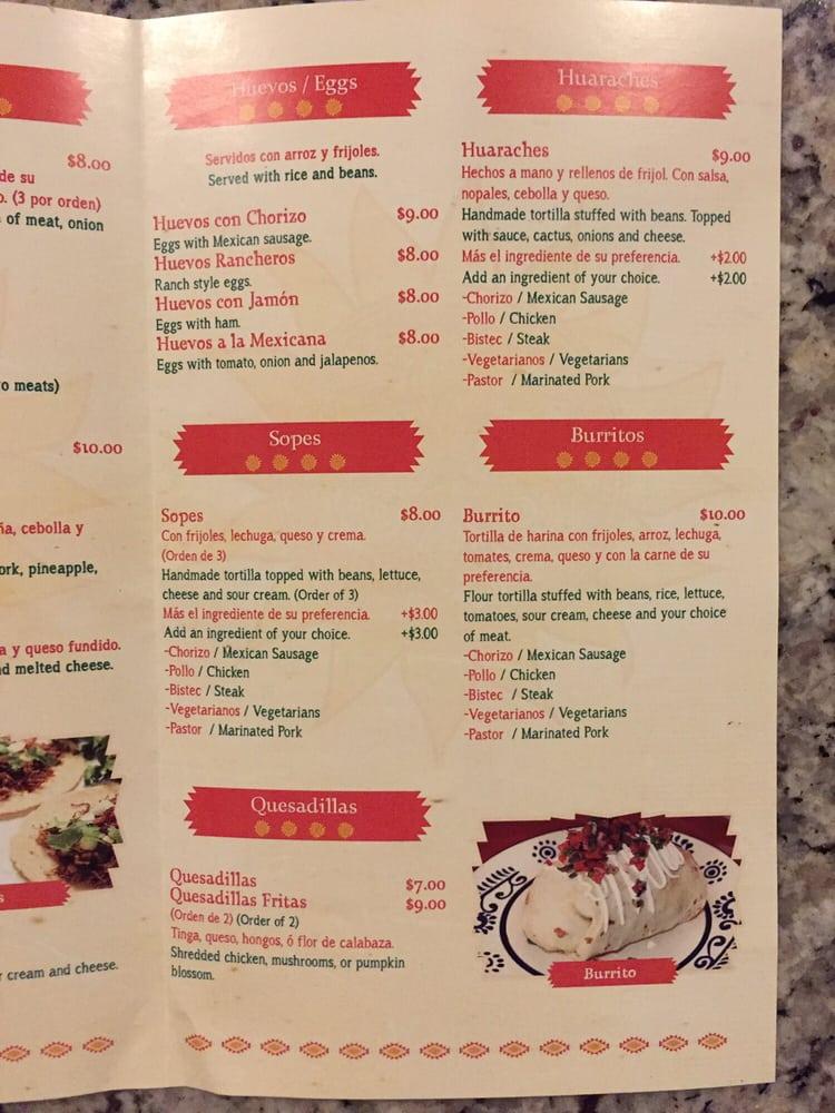 Menu at Los Cuatro Soles restaurant, Philadelphia, S Chadwick St