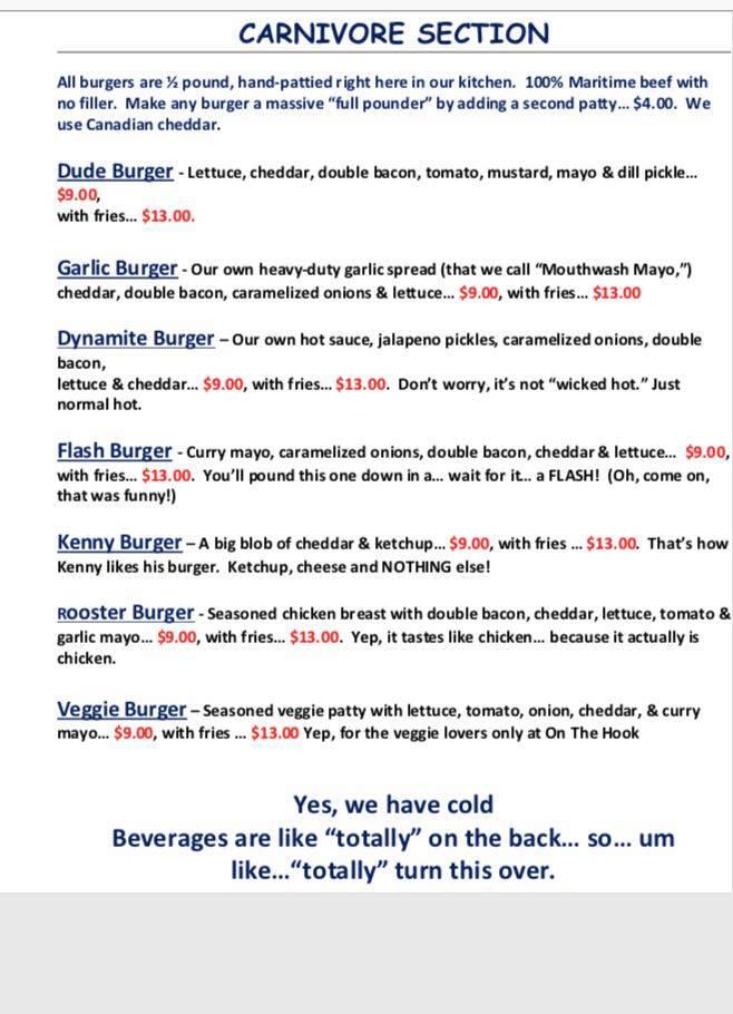 Menu at On The Hook Seafood and Grill restaurant, Bridgewater