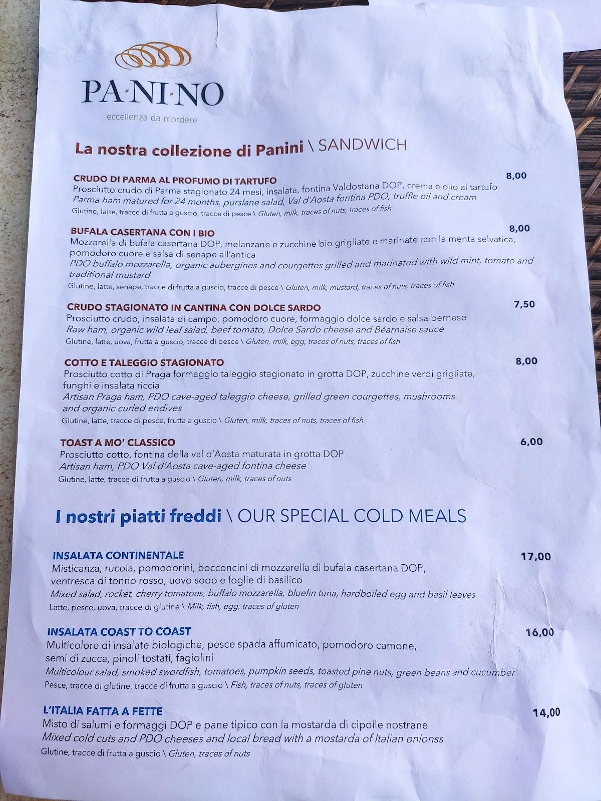 Menu da Panino ristorante, Chia