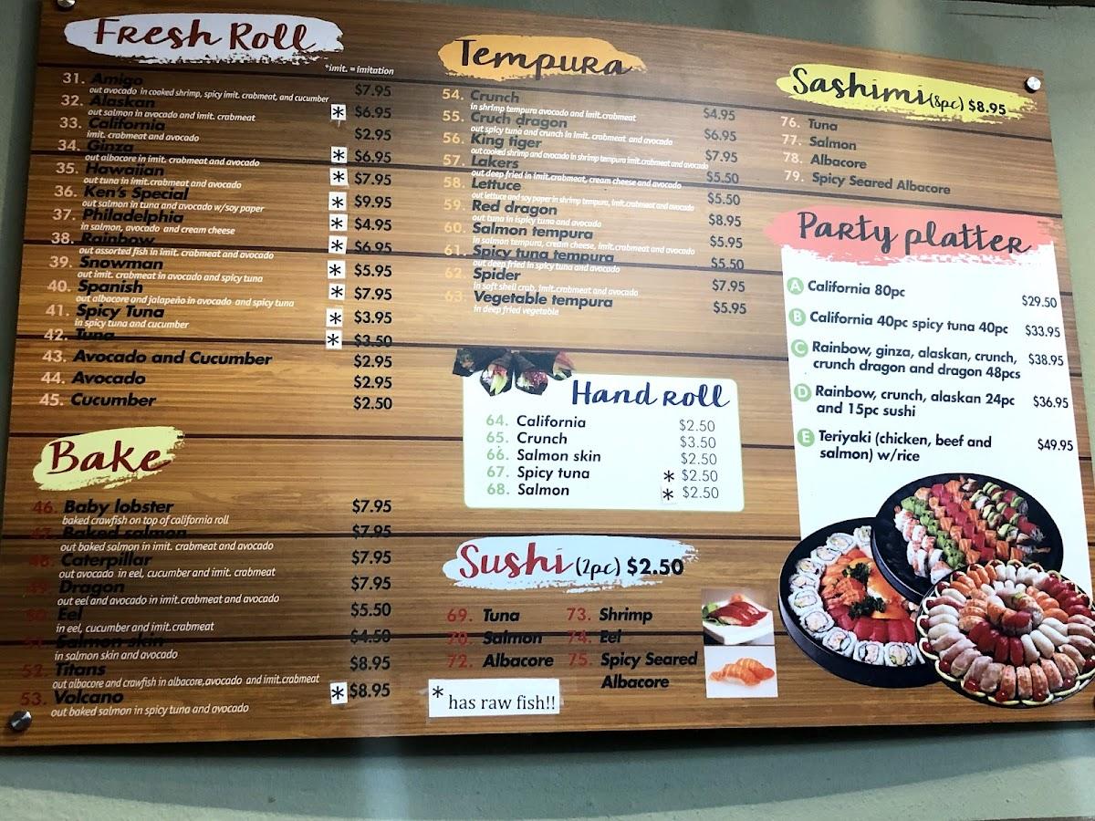 Menu at Roll & Grill restaurant, Fullerton