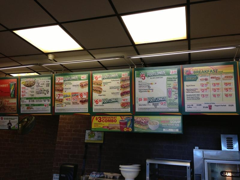 Menu at Subway fast food, Windsor Locks, 92 Main St