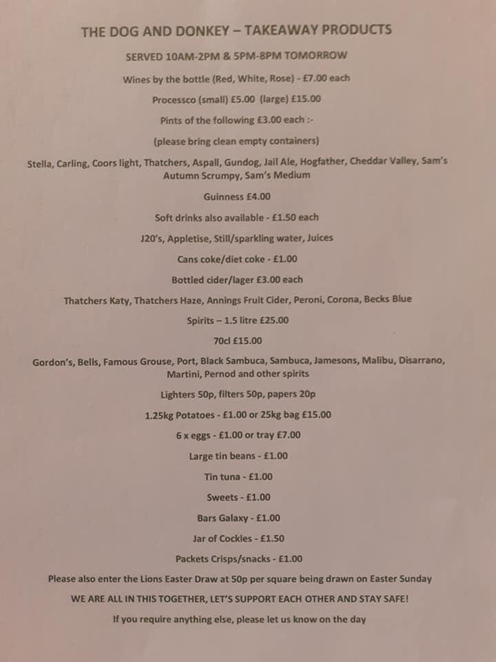 Menu at The Dog and Donkey pub & bar, Budleigh Salterton