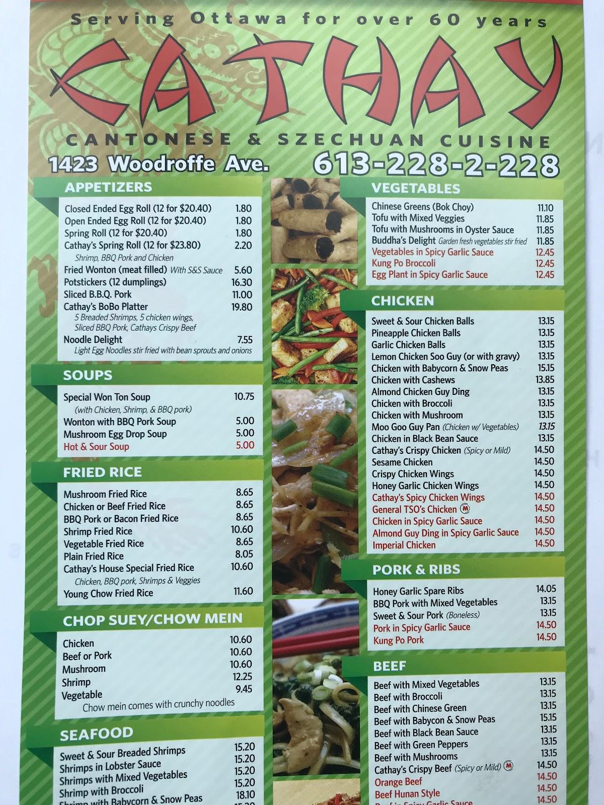 Menu at Cathay Restaurants, Ottawa, Woodroffe Ave