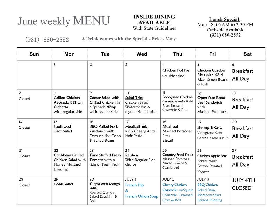 Menu at The Coffee Break cafe, Shelbyville