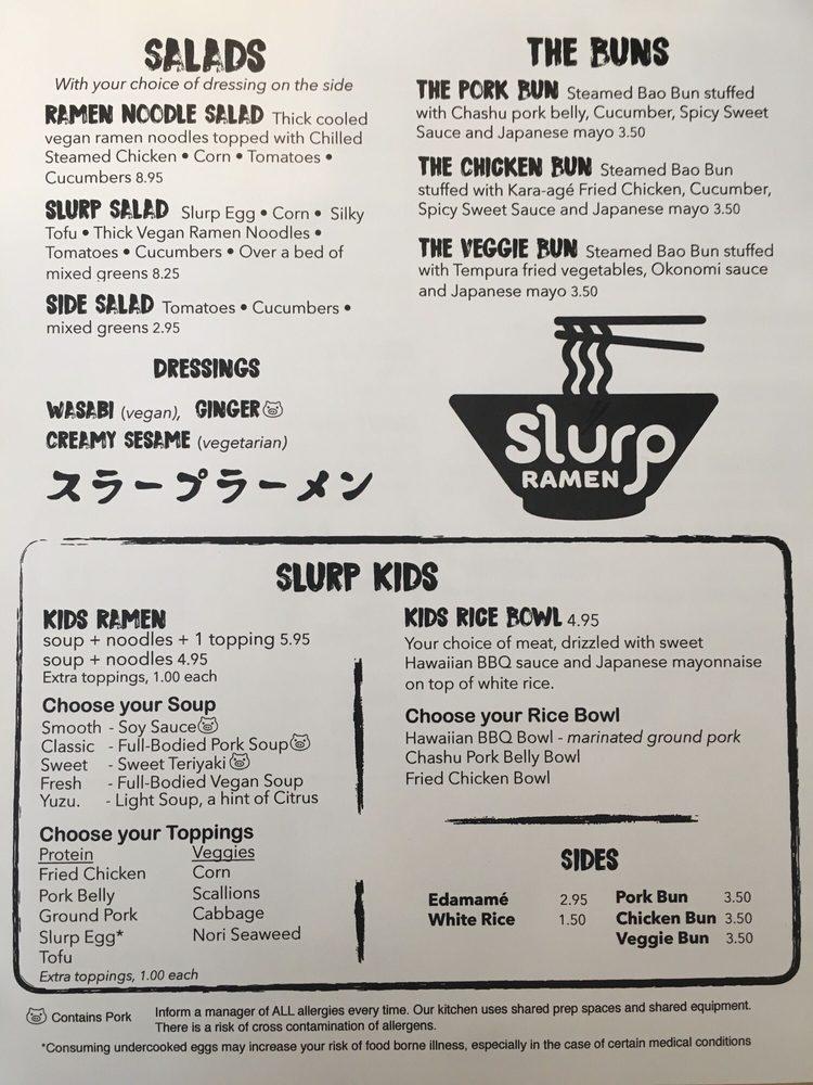 Menu at Slurp Ramen restaurant, Port Jefferson