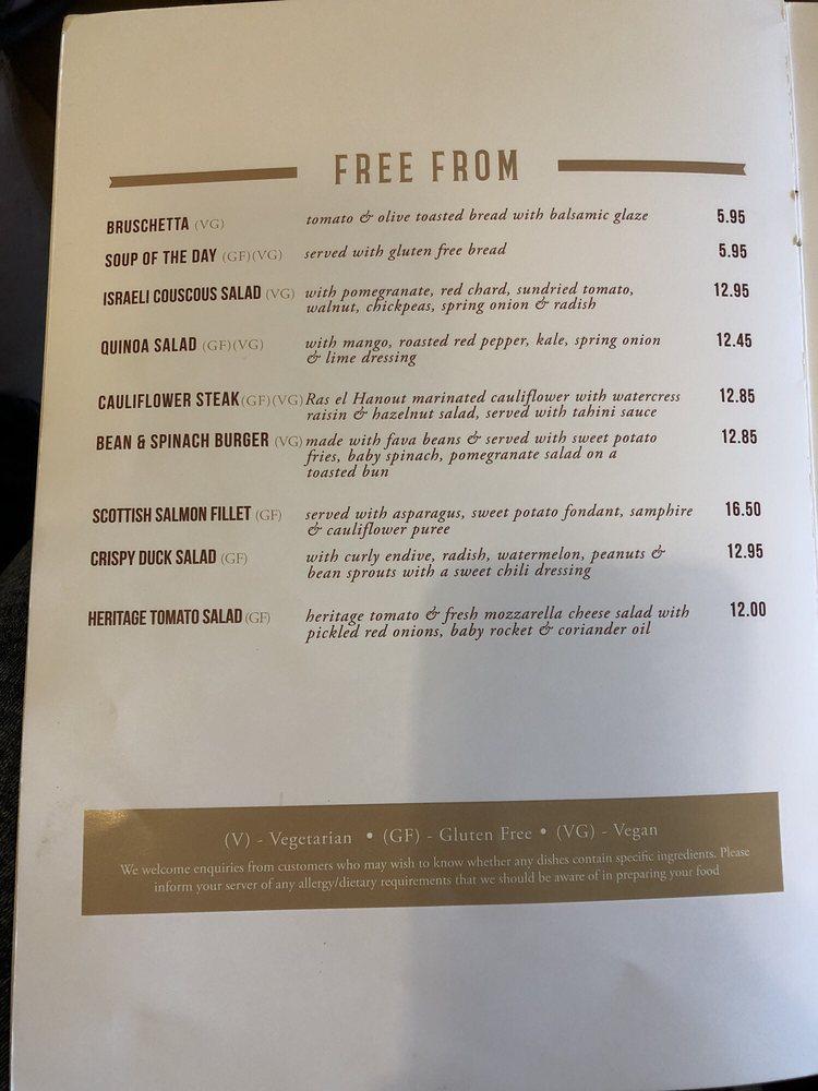 Menu at The Space Restaurant & Bar, Edinburgh, 100 Eastfield Rd