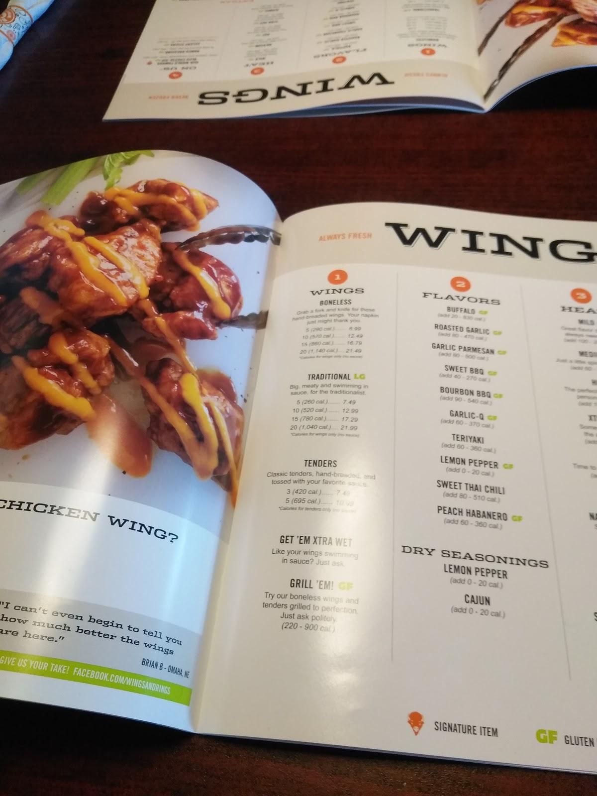 Menu at Wings and Rings restaurant, Rapid City