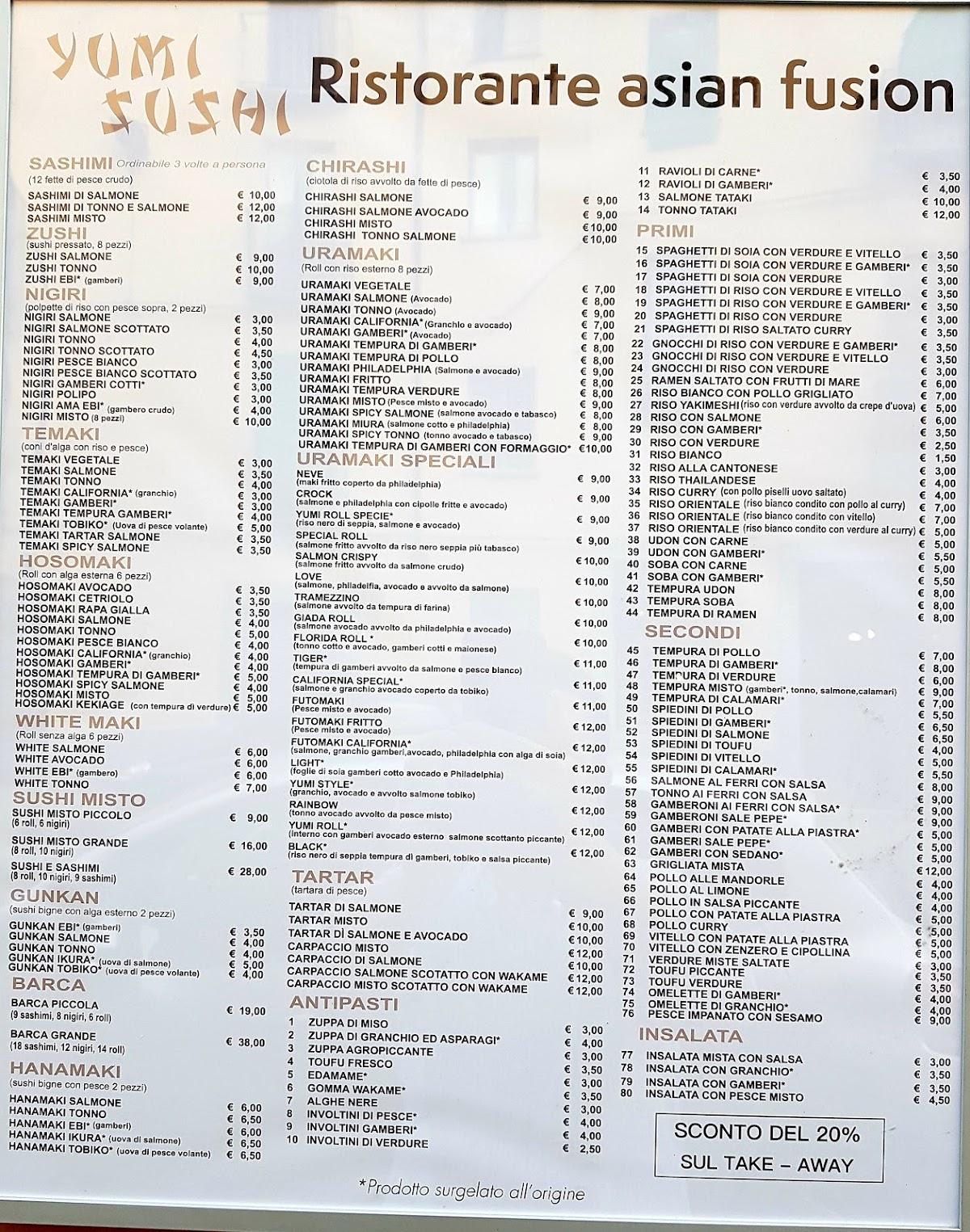 Menu da Yumi Sushi ristorante, Torino
