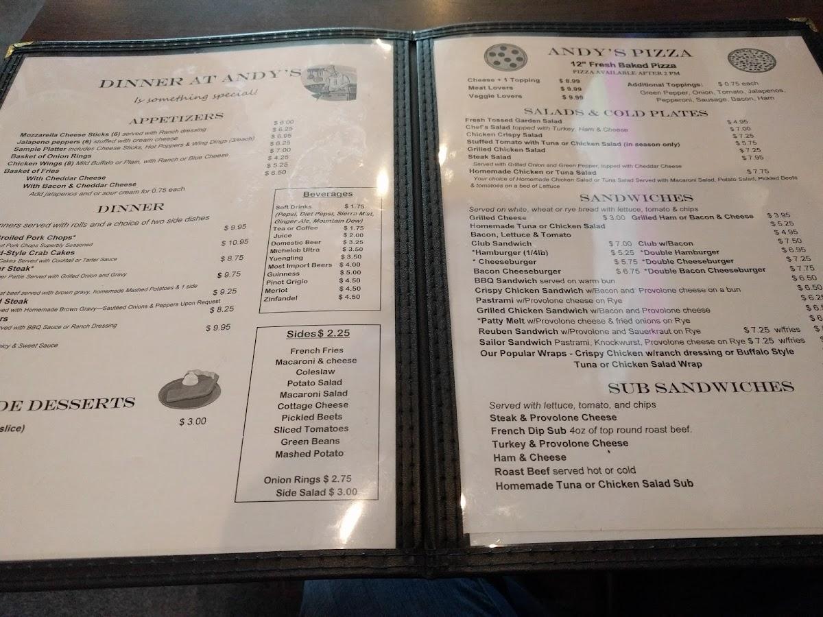 Menu at Andy's Restaurant & Lounge, Ashland