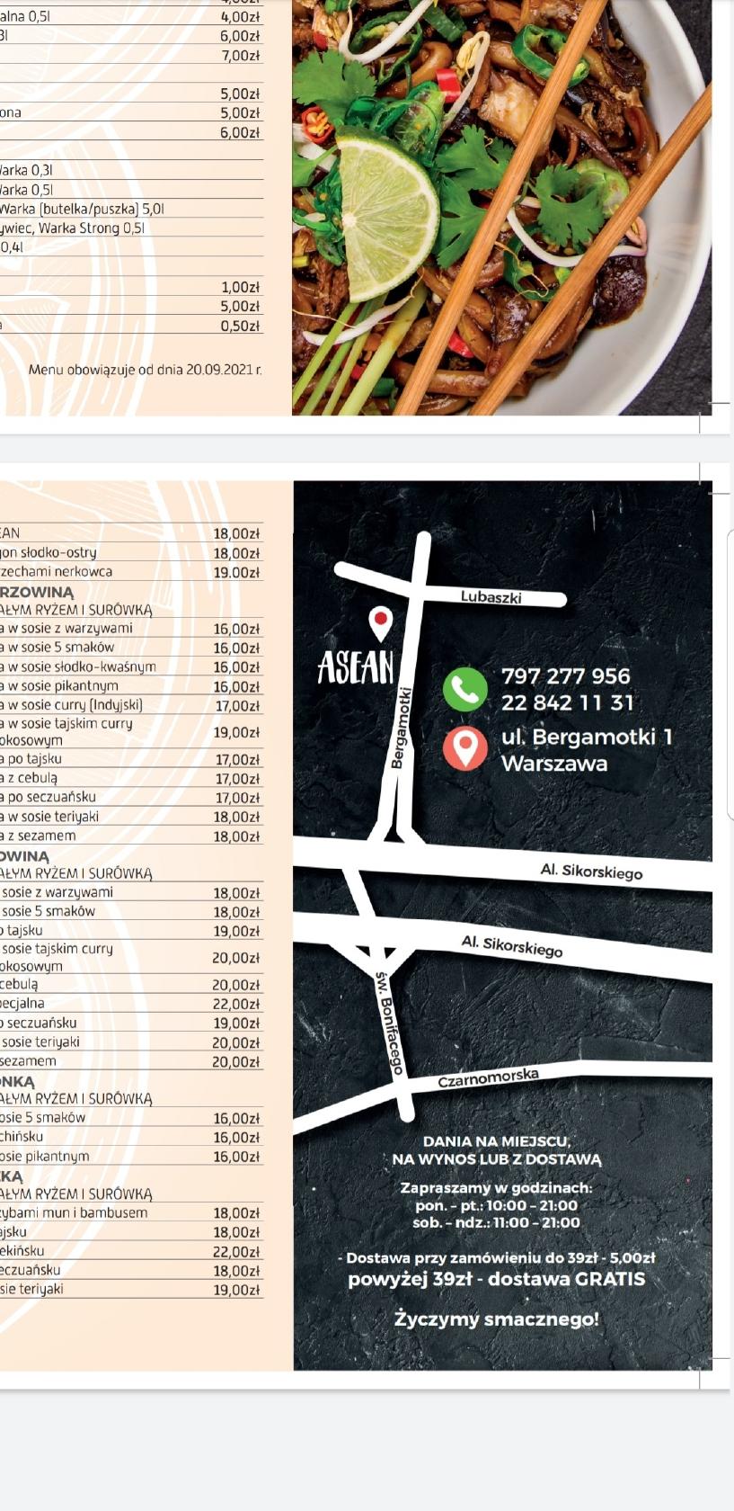 Menu at Bar Restauracyjny ASEAN, Warsaw