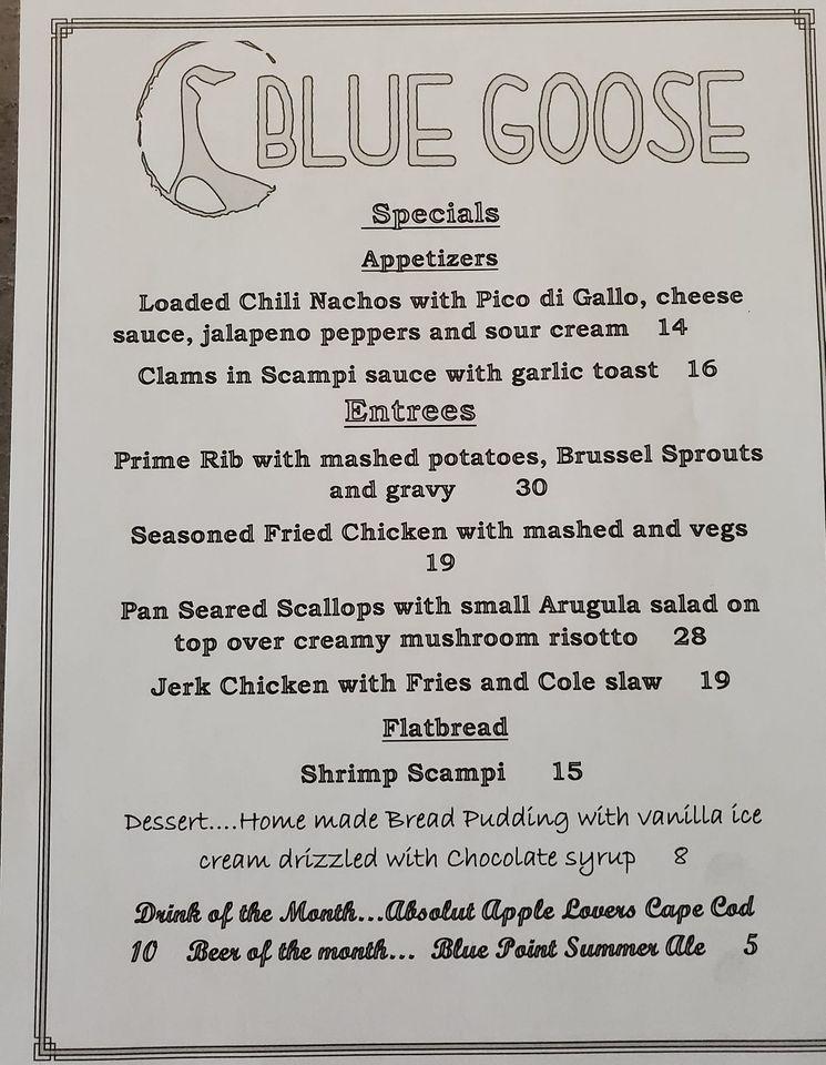 Menu at Blue Goose pub & bar, Patchogue