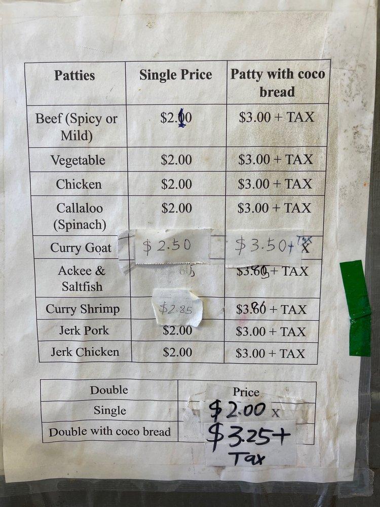 Menu at Golden Patty fast food, Toronto