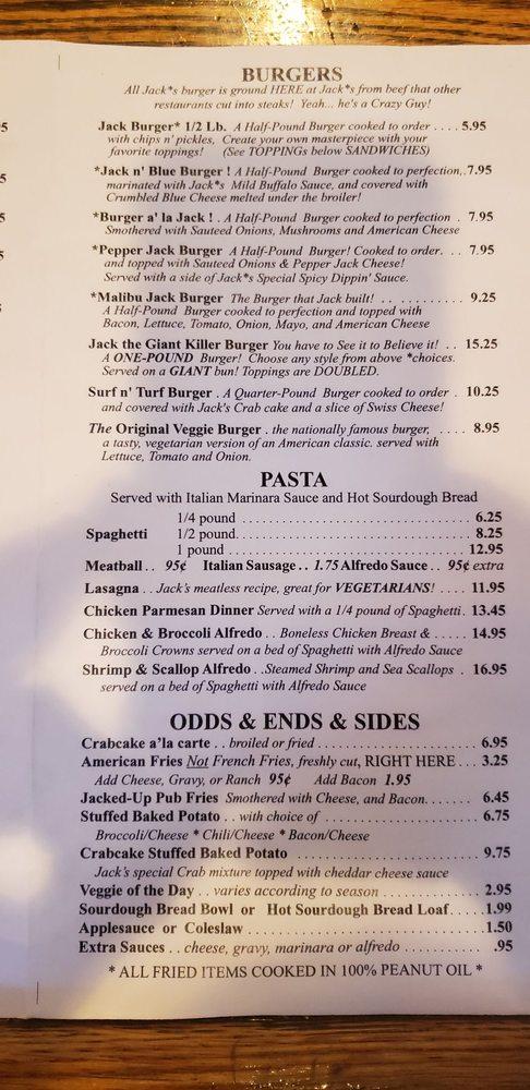 Menu at Jack's Family Tavern & Restaurant, Millersville