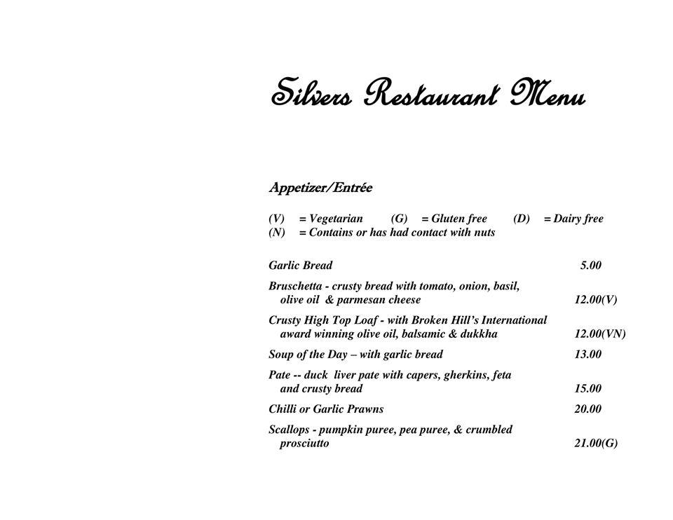 Menu at Junction Hotel restaurant, Broken Hill, 560 Argent St