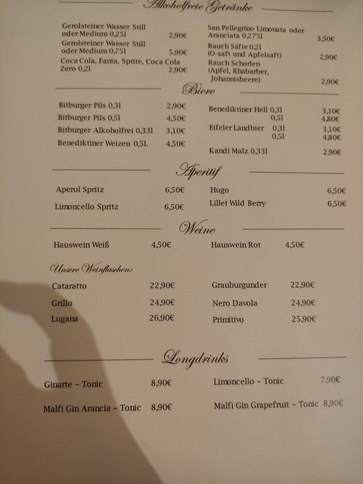 Menu at Osteria L‘arte da Nico restaurant, Wuppertal