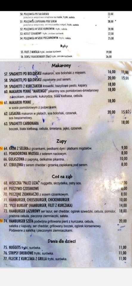 Menu at Pico Bello pizzeria, Wolsztyn