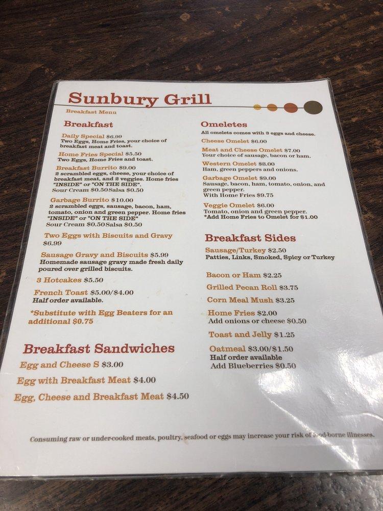 Menu at Sunbury Grill restaurant, Sunbury